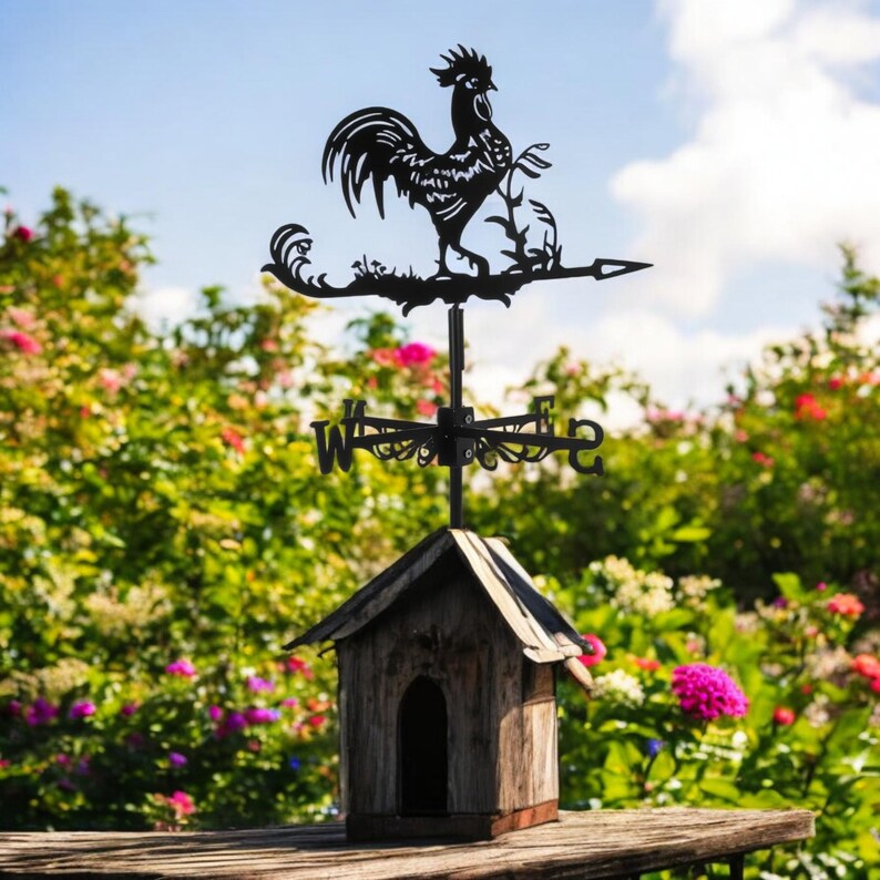 Rustic Metal Rooster Weather Vane: Farmhouse Garden Decor Wind ...