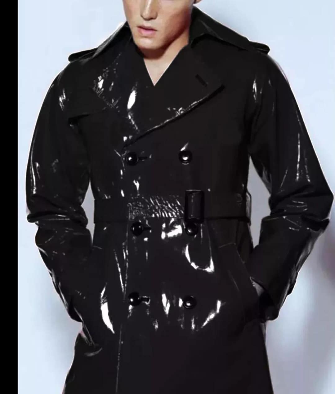 Handmade Men's Black PVC Trench Vinyl Shinny Gothic Fashion Rain Coat ...