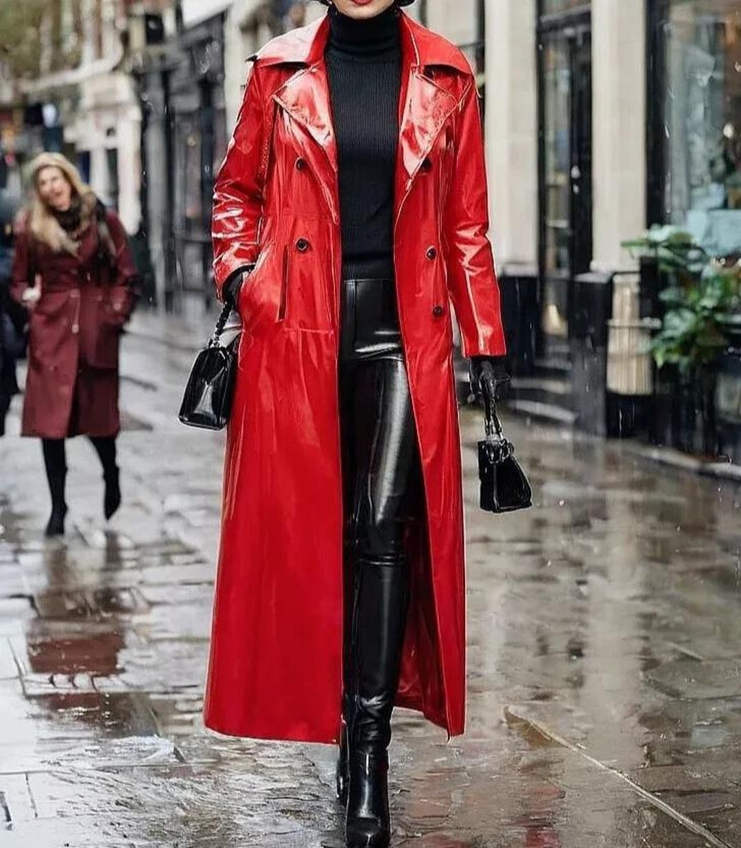 Handgemachter Roter Lack Trenchcoat: Gothic PVC Regen Slicker - Etsy.de