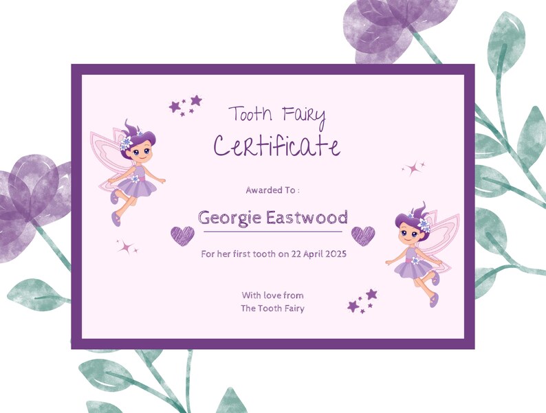 Tooth Fairy Certificate, Editable Template, Canva, Milestone ...
