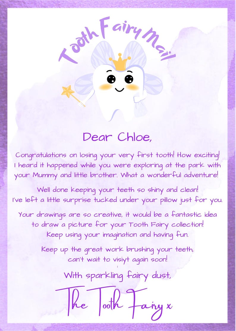 Tooth Fairy Letter, Purple, Editable Template, Canva, Milestone ...