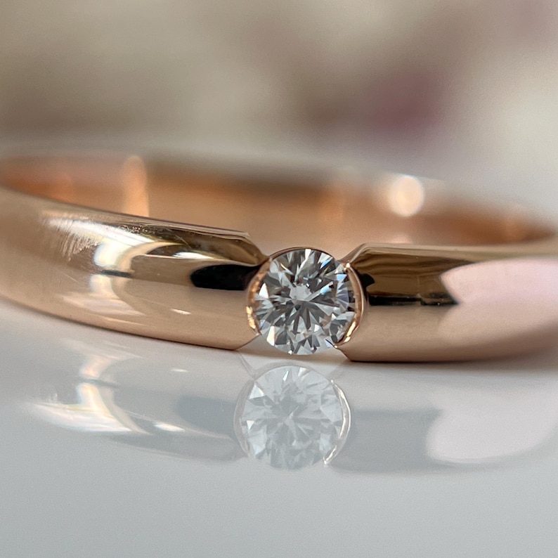 Minimalist 14k Red Gold Wedding Ring Set: Diamond Women's Band - Etsy