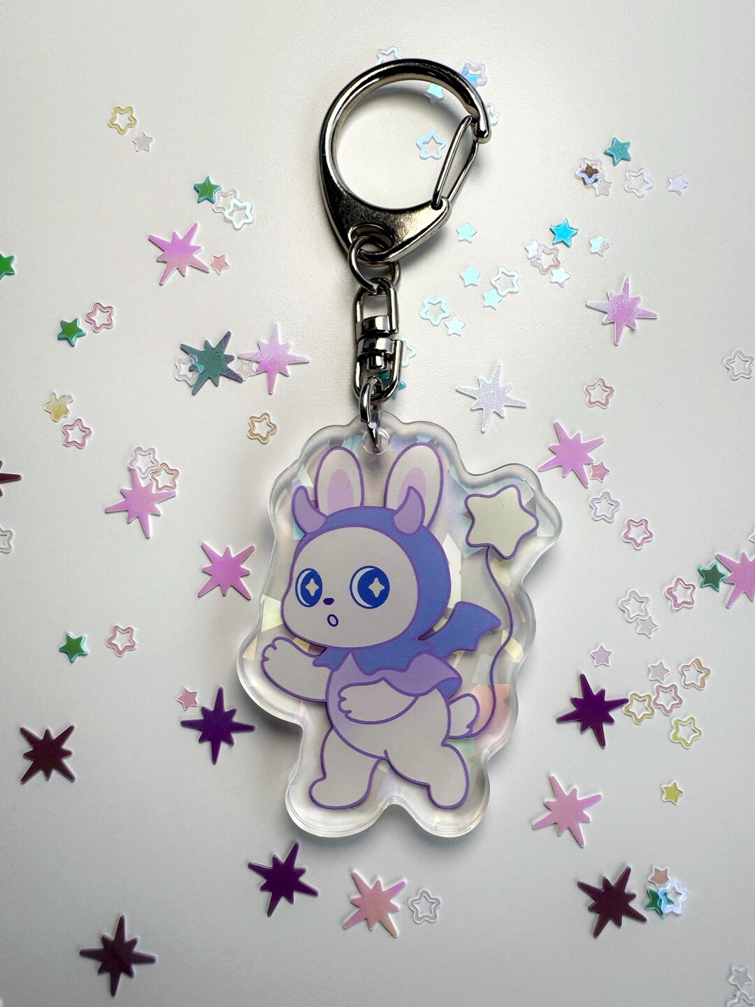 Cute Acrylic Keychain – Holographic Pastel Character Charm – Kawaii Bag ...