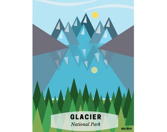 Glacier National Park // Geometric Illustration Art Print - Etsy