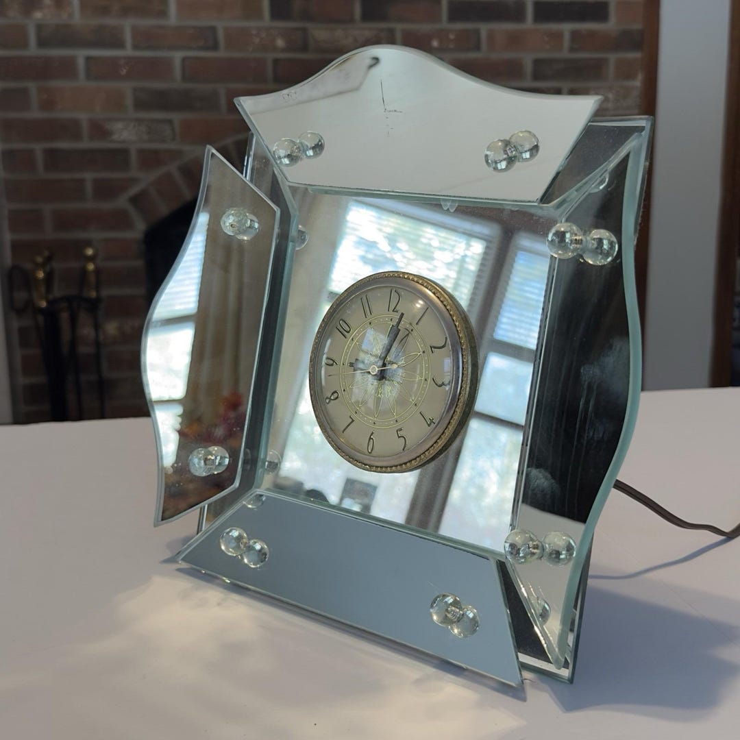 Vtg MCM Hollywood Regency Mirrored Mantle Table Clock by Lanshire ...
