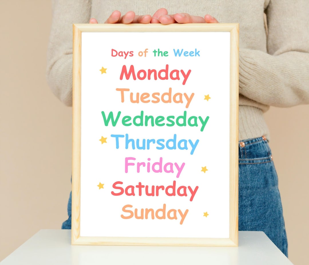 Days of the Week Learning Poster for Preschool, Education Printables ...