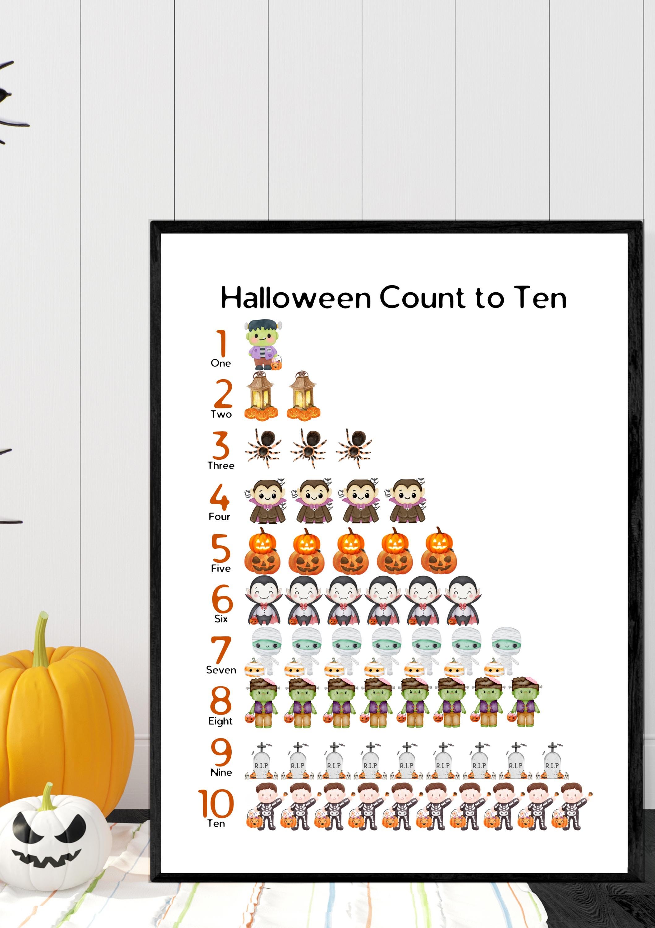 Halloween Number Chart Poster: Spooky Watercolor Math Art (digital ...