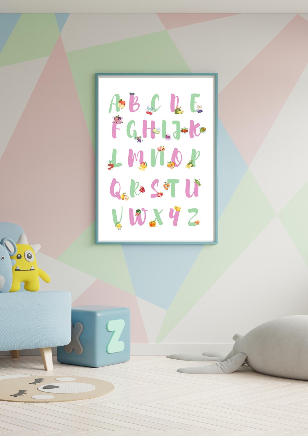 Watercolor Fruit Alphabet Poster: Personalized Nursery Decor (digital ...