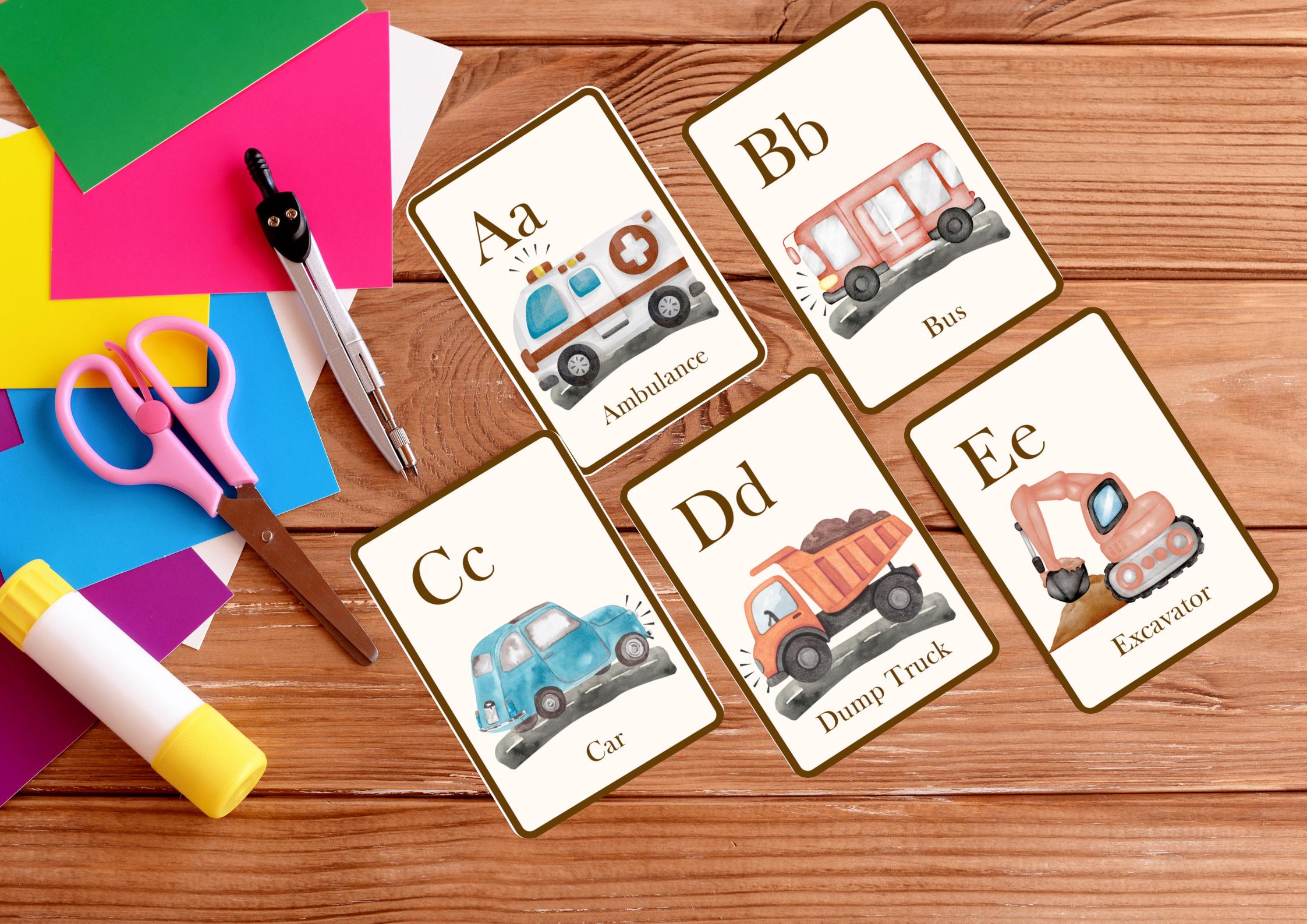 Watercolor Vehicle Alphabet Flashcards: ABC Learning (PDF & PNG) - Etsy