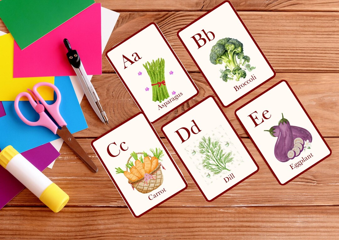 Watercolor Vegetable Alphabet Flashcards: ABC Learning Cards (digital ...