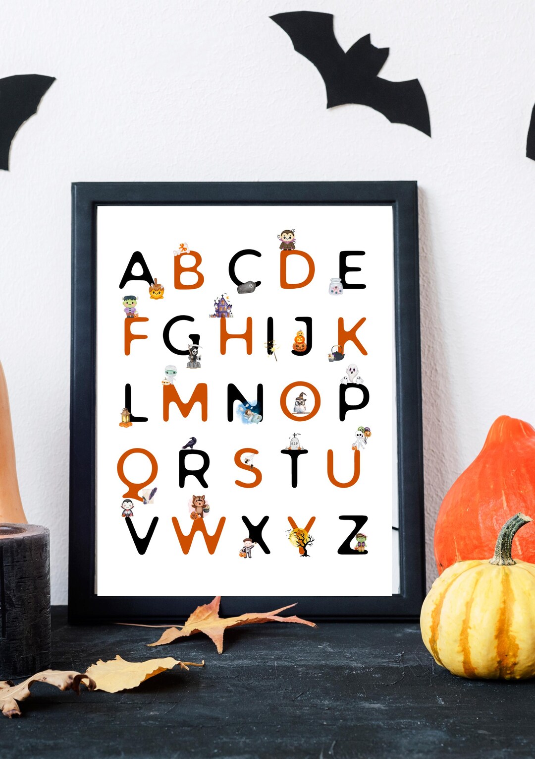 Halloween Alphabet Poster: Watercolor ABC Wall Art for Kids (digital ...