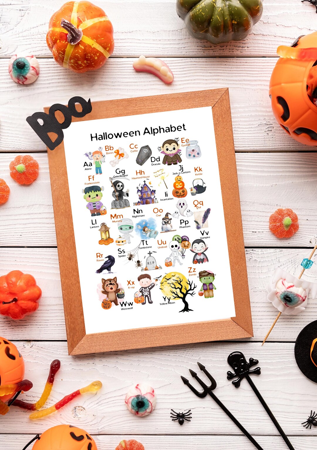 Halloween Alphabet Poster: Watercolor ABC Wall Art (digital Download ...