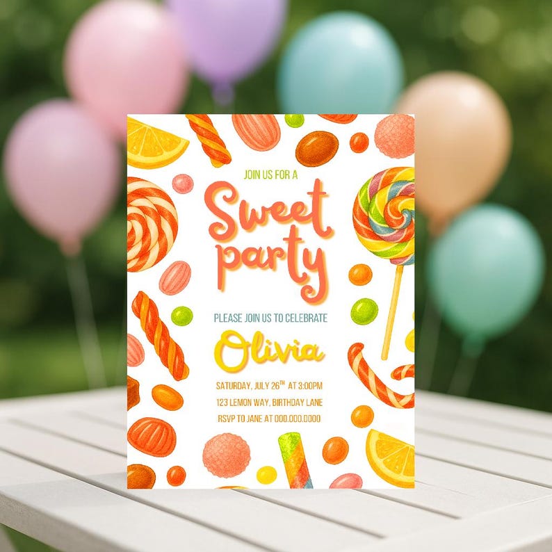 Editable Candy Party Birthday Invitation | Sweet Treats Theme | Digital ...