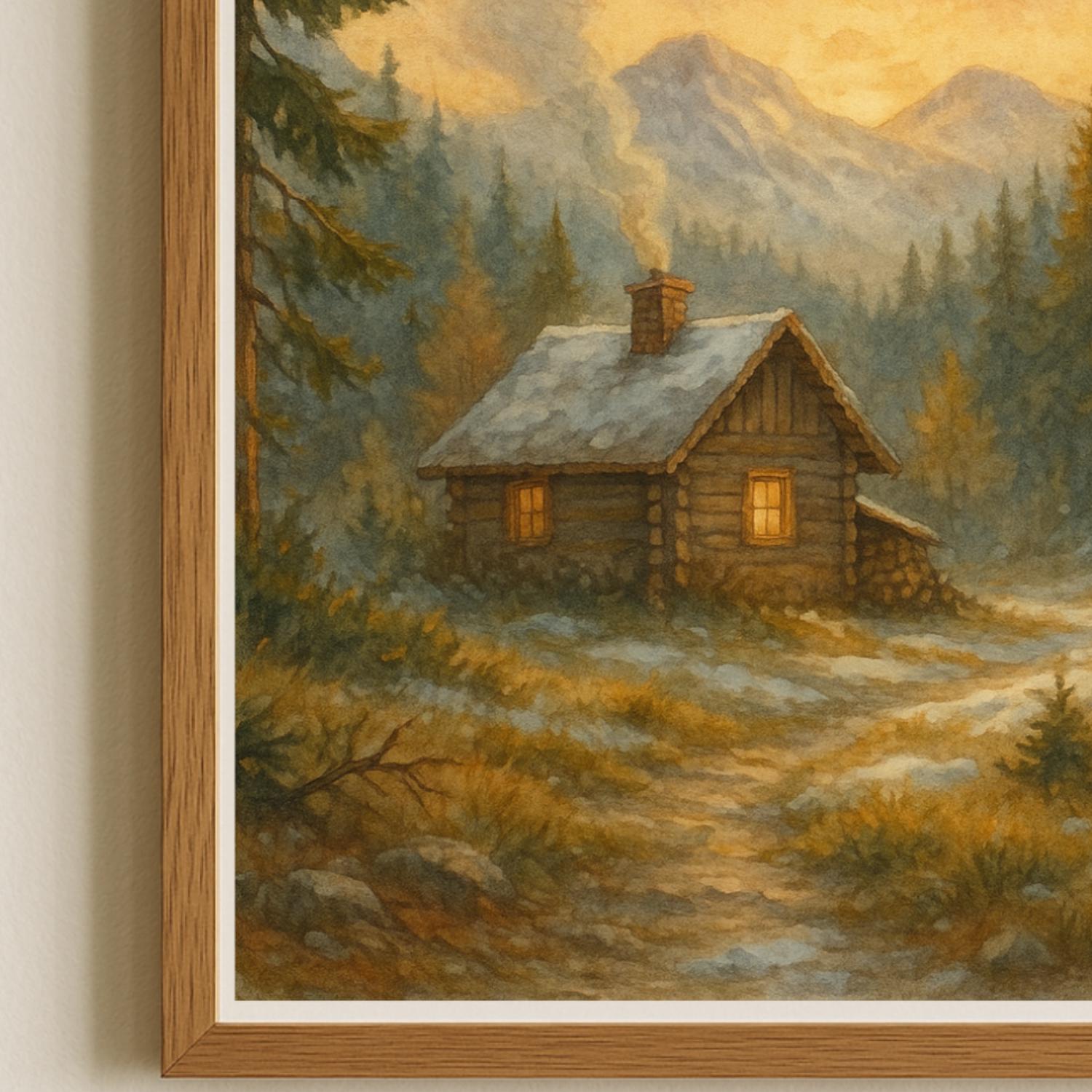 Mountain Cabin Memories Print, Rustic Landscape Wall Art, Cozy Cabin ...