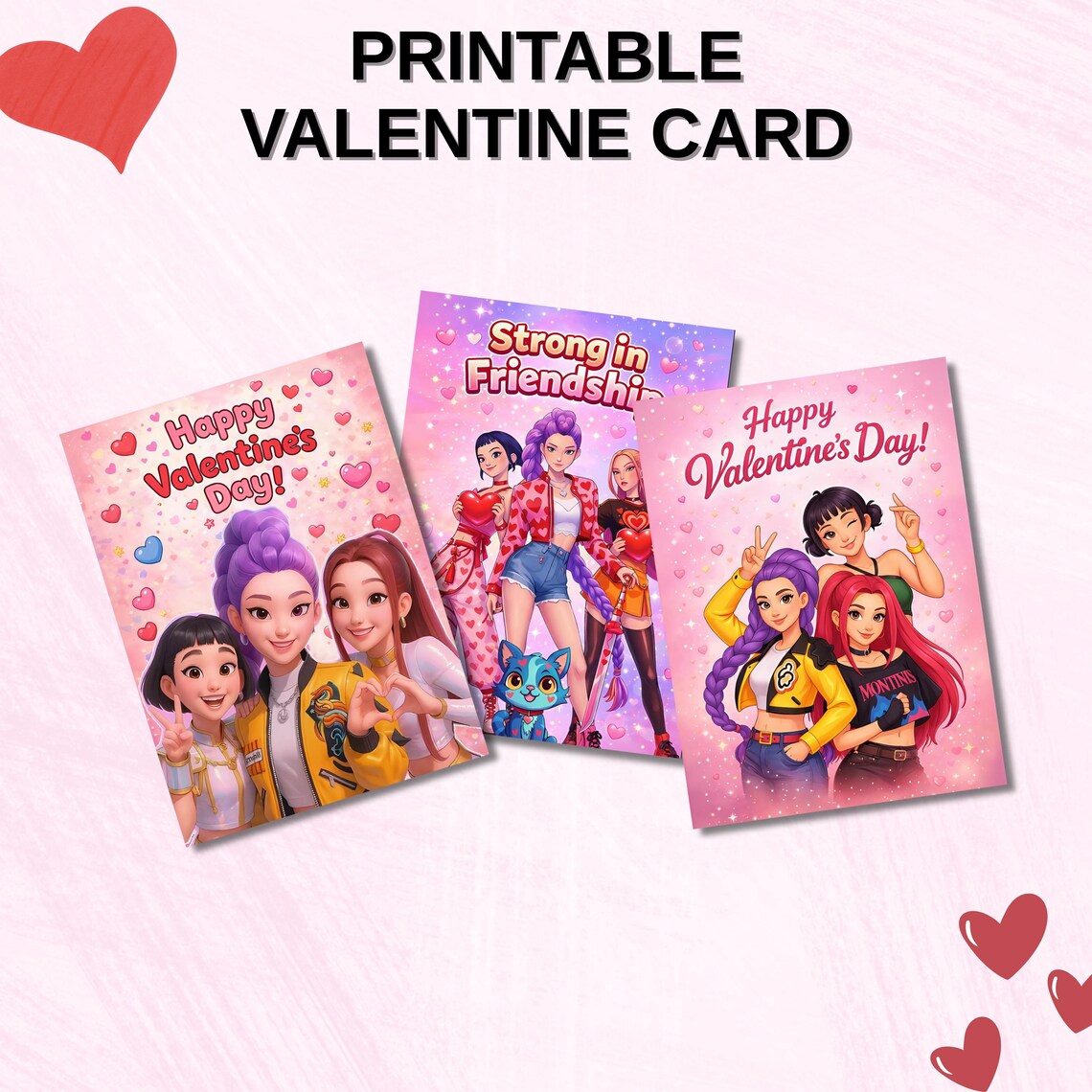 Kpop Valentine Cards for Kids, Demon Hunters, School Vday (PDF File) - Etsy