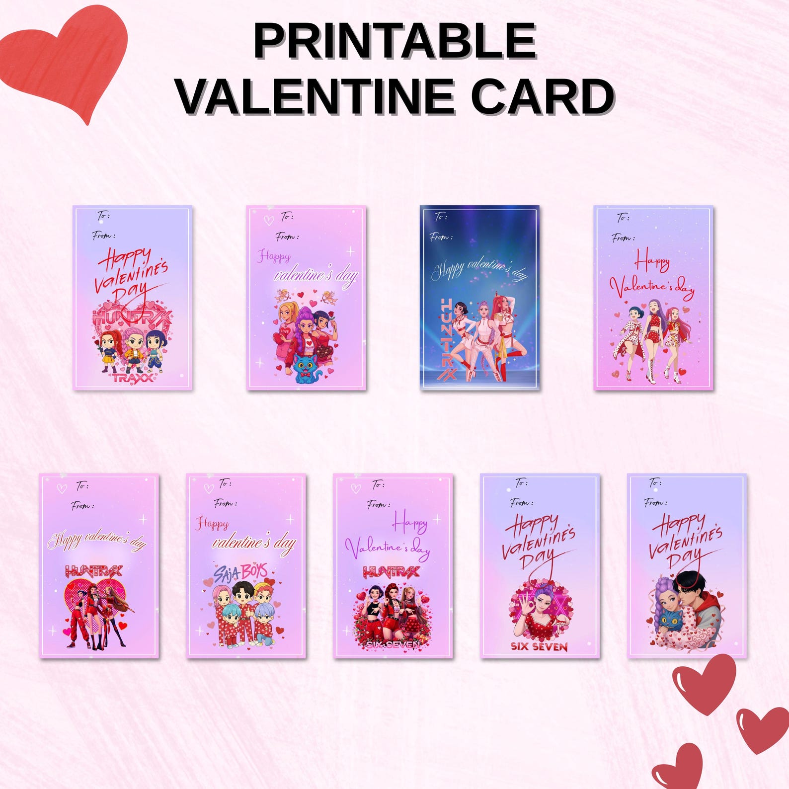 Printable Kpop Demon Hunters Valentines, Kpop Valentine Cards, K-pop ...