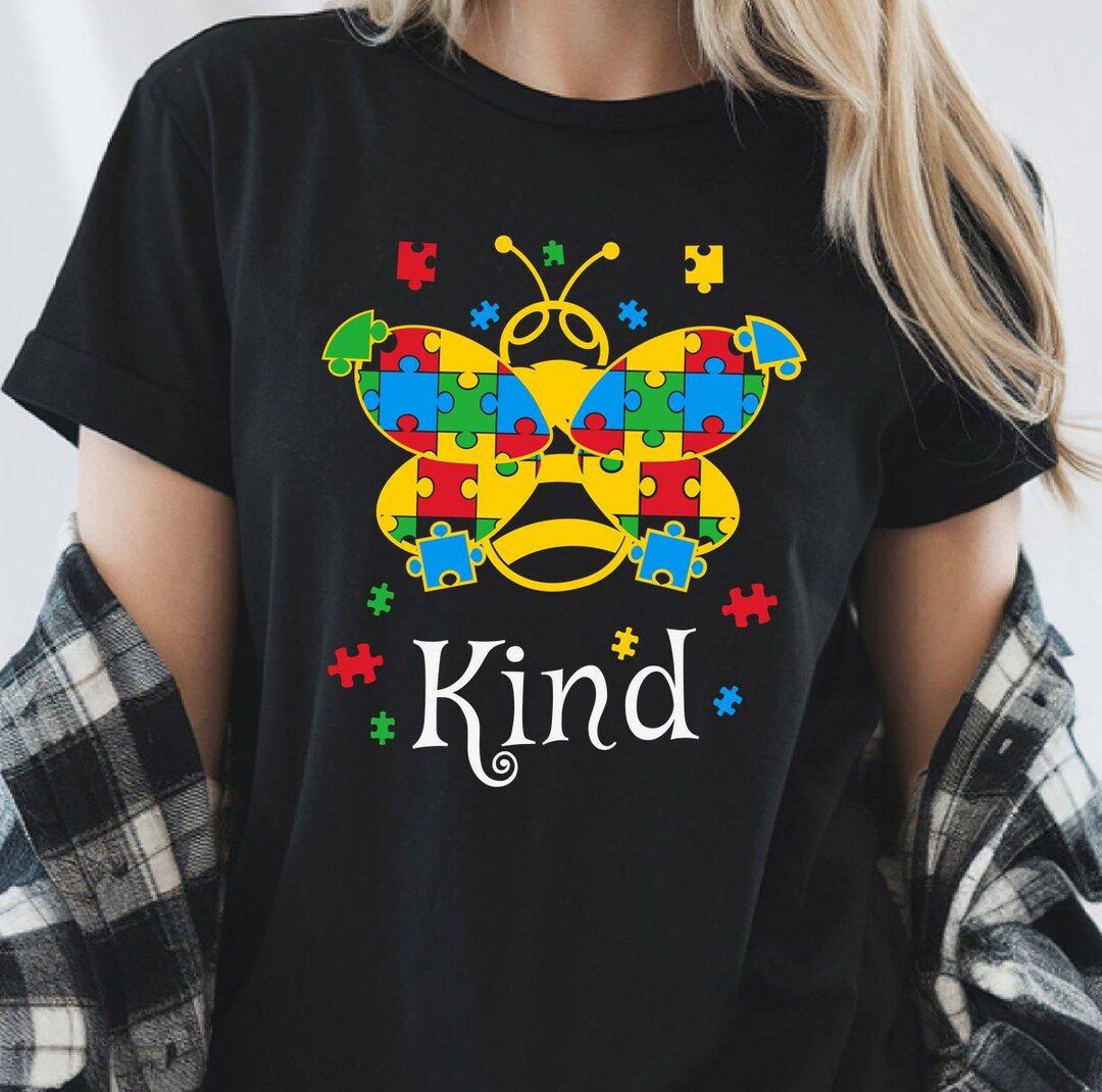Autism Awareness Butterfly Puzzle Piece Kind T-shirt, Colorful Autism ...