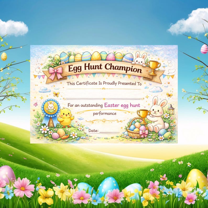 5 Egg Hunt Champion Certificate Printable – Easter Award for Kids – A4 ...