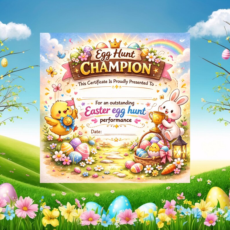 5 Egg Hunt Champion Certificate Printable – Easter Award for Kids – A4 ...