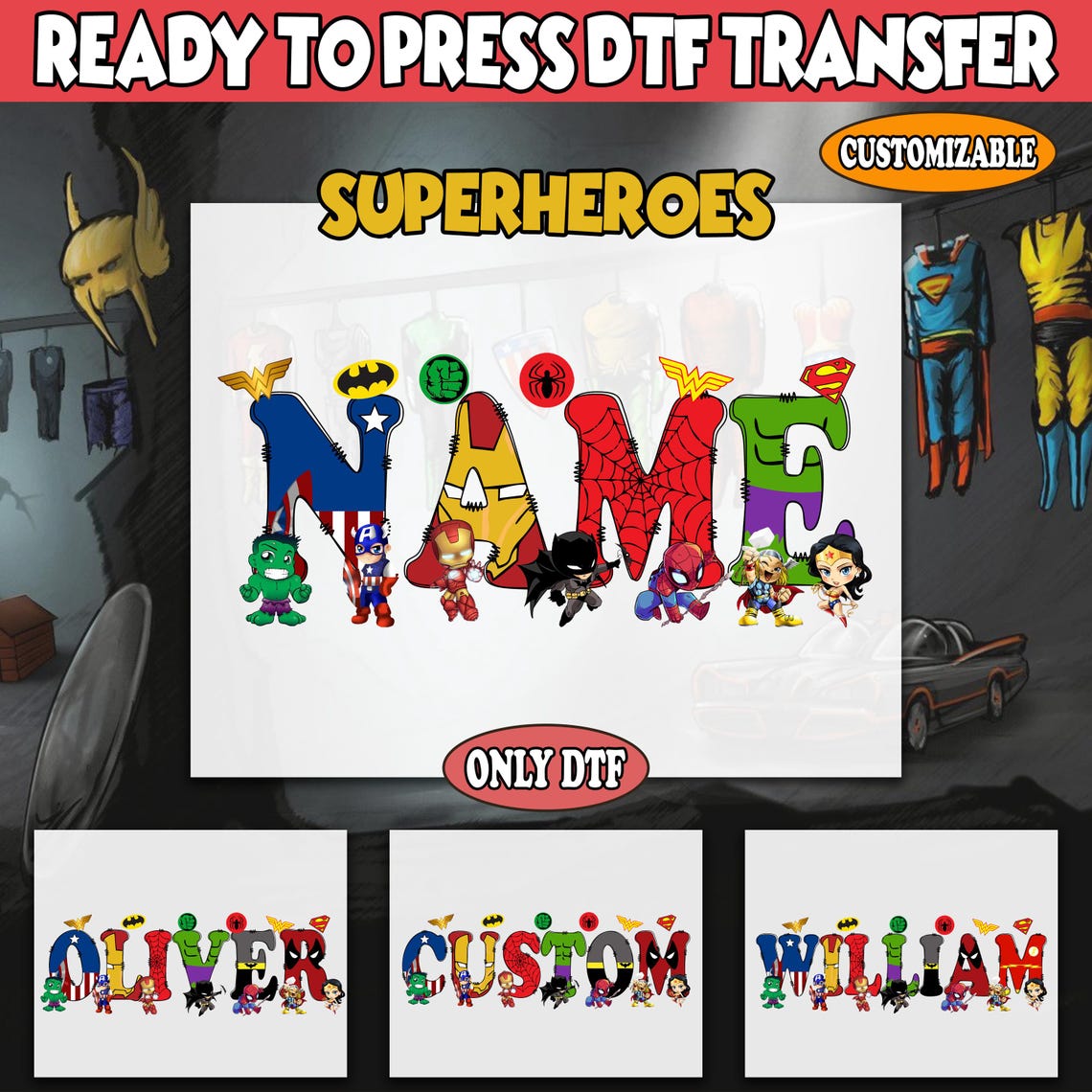 Personalized Superhero Name DTF Transfer, Custom Boy Dtf, Custom Girl ...