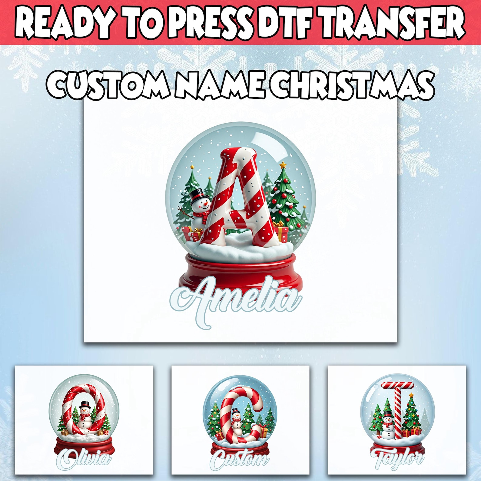 Christmas Snow Globe Graphics Family Dtf Transfer, Personalized Holiday ...