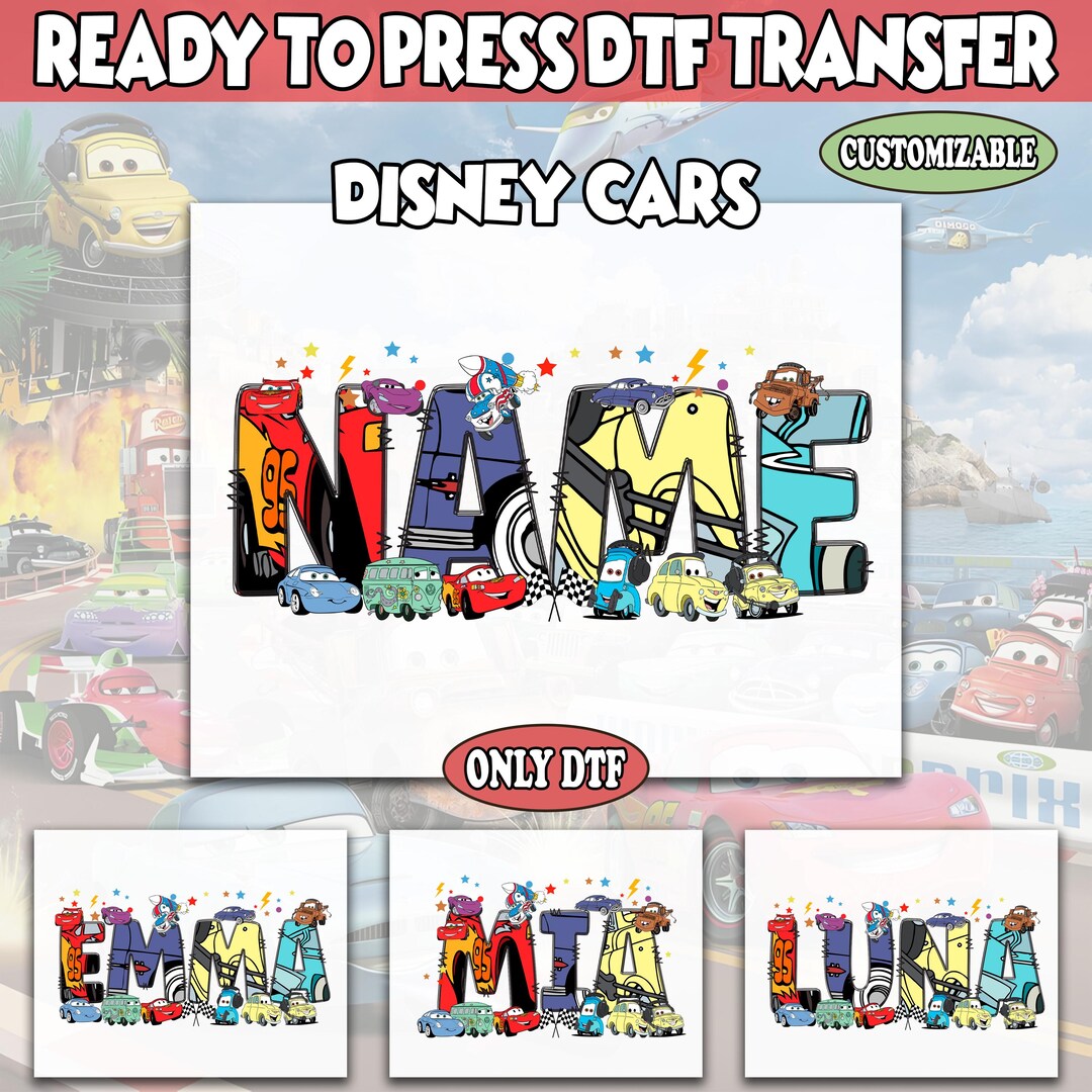 Cars Dtf Transfer, Disney Cars Ready to Press, Cars Custom DTF, Disney ...