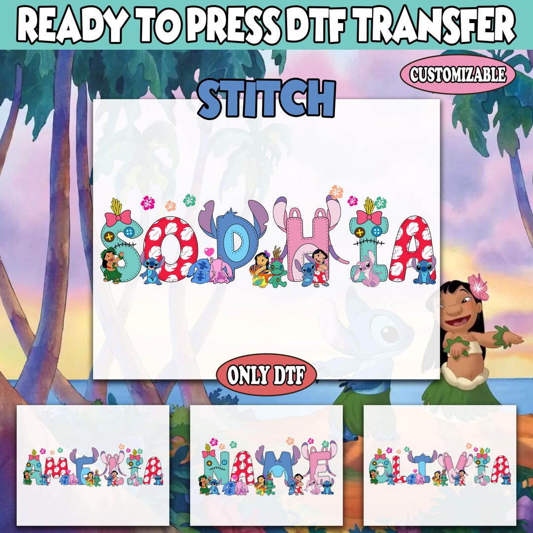 Custom Name Lilo and Stitch Dtf Transfer, Personalized Disney Lilo ...
