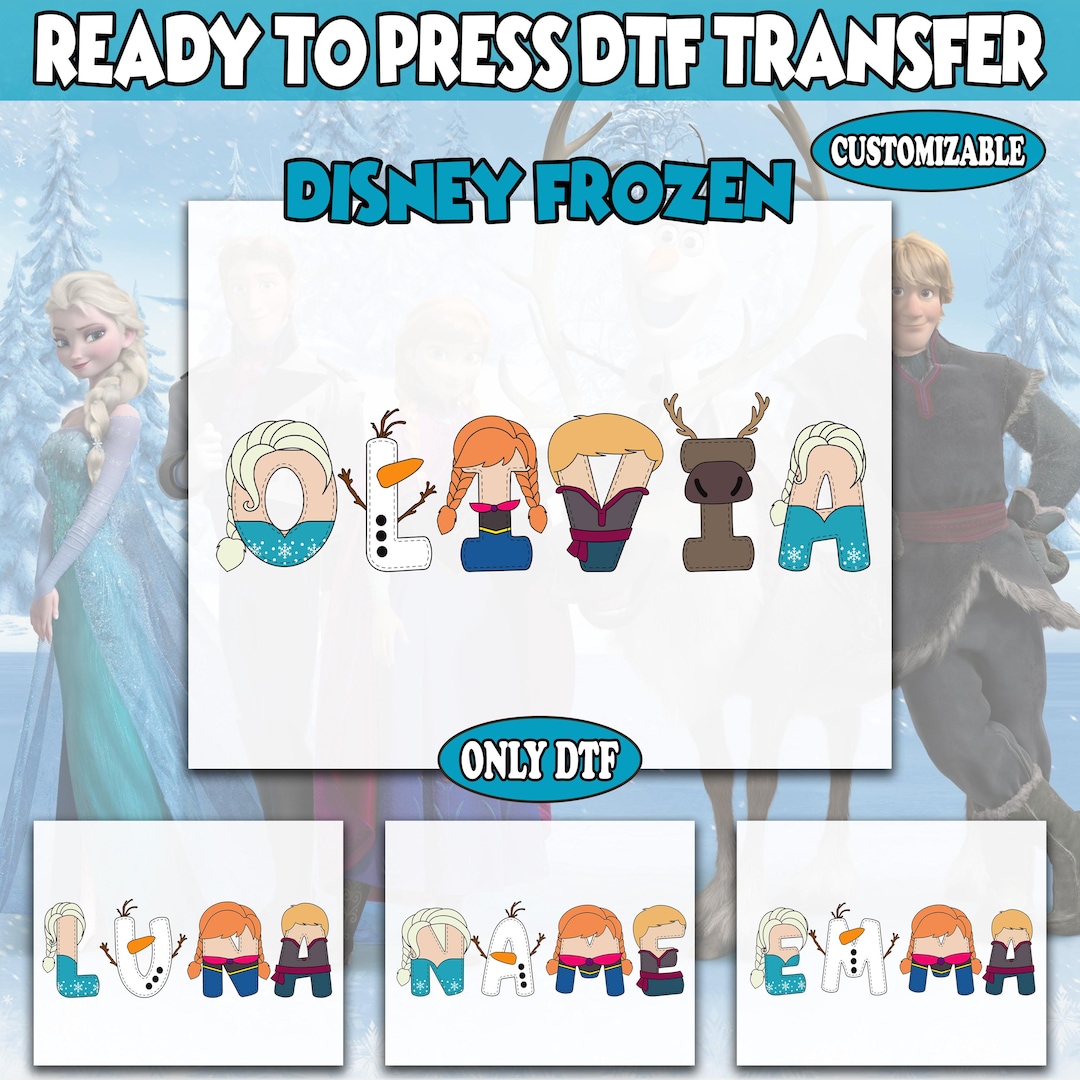 Custom Name Disney Frozen Character Dtf, Personalized Elsa Anna Disney ...
