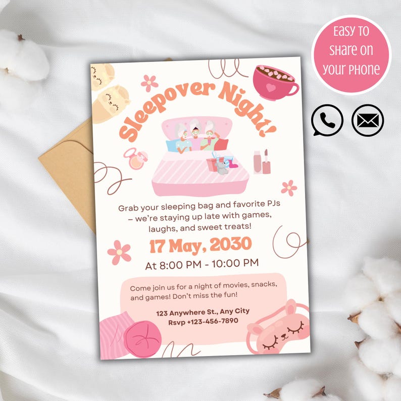 Sleepover Party Invitation for Girls | Editable Canva Template | Teen ...