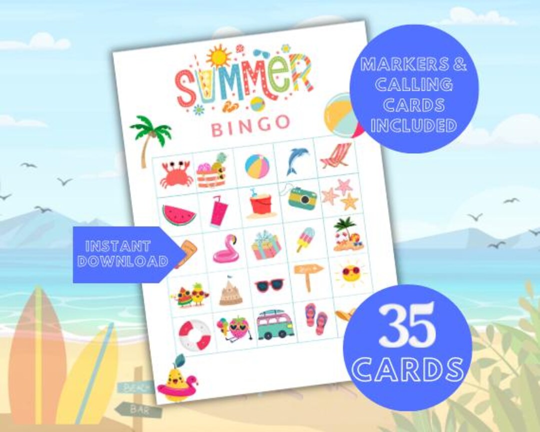 End of School Summer Bingo Game Printable, 35 Cards + Calling Cards ...