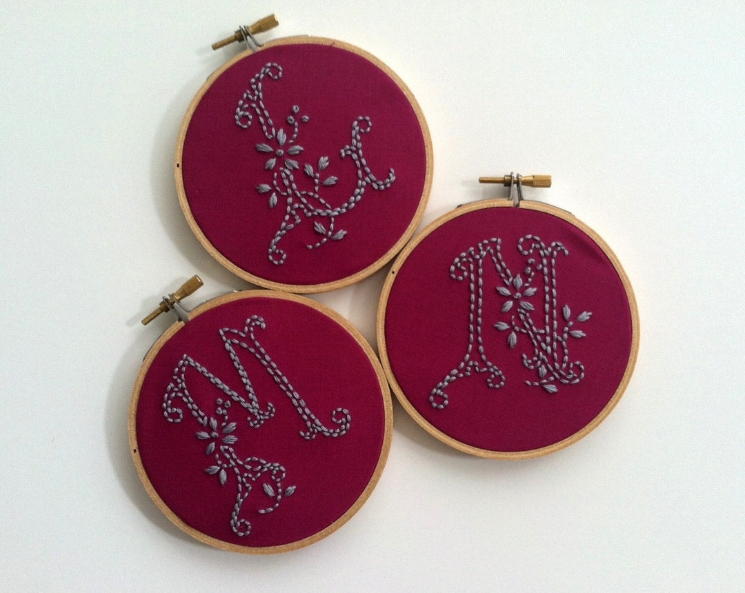 Monogram. Hand Embroidered. Initial. Custom Gift. Embroidered Alphabet ...