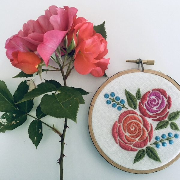 Rose Embroidery - Etsy