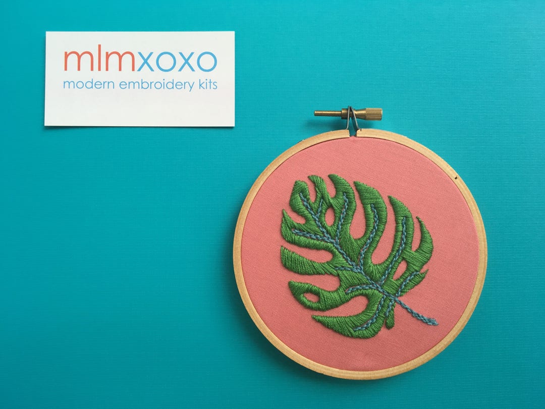Hand Embroidered Tropical Leaf. 4" Hoop. Monstera Plant Leaf. Modern ...