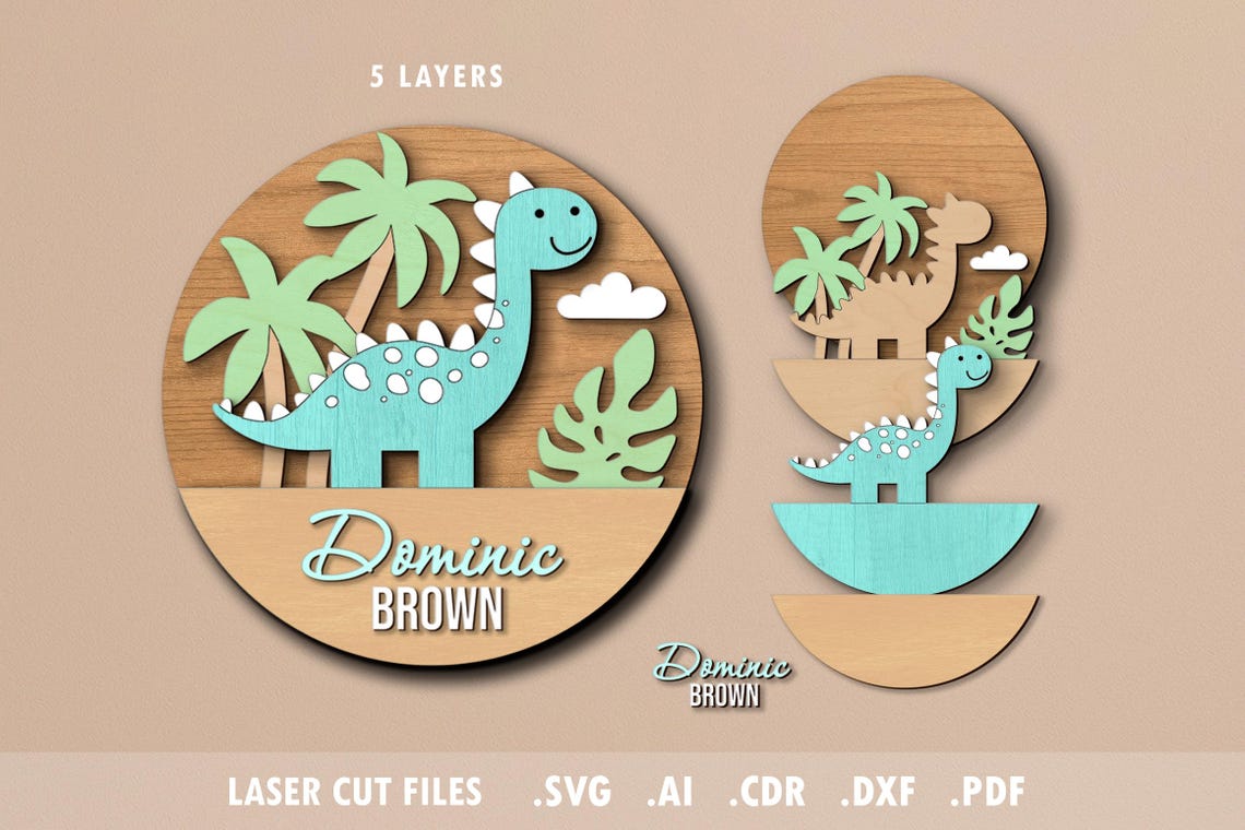 Baby Name Sign SVG, Laser Cut Files, Glowforge Project, Dinosaur ...