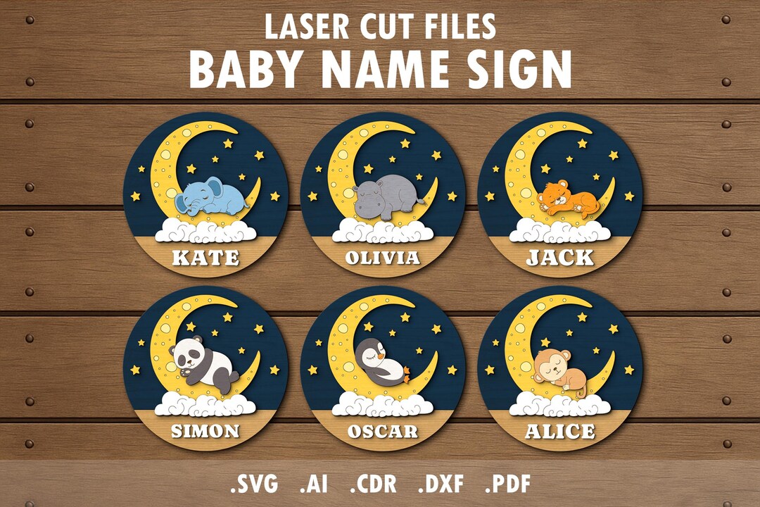 Baby Name Signs SVG Bundle, Laser Cut Files, Glowforge Project, Cloud ...