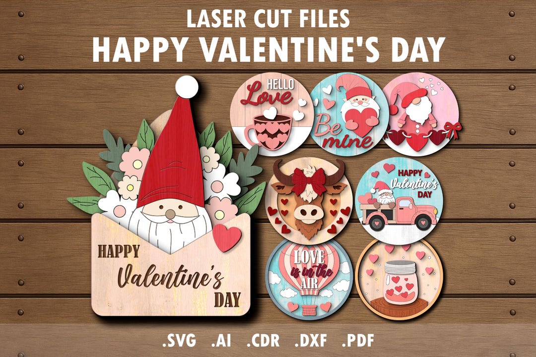 Valentine's Day SVG Bundle, Laser Cut Files, Glowforge Project, Gnomes ...