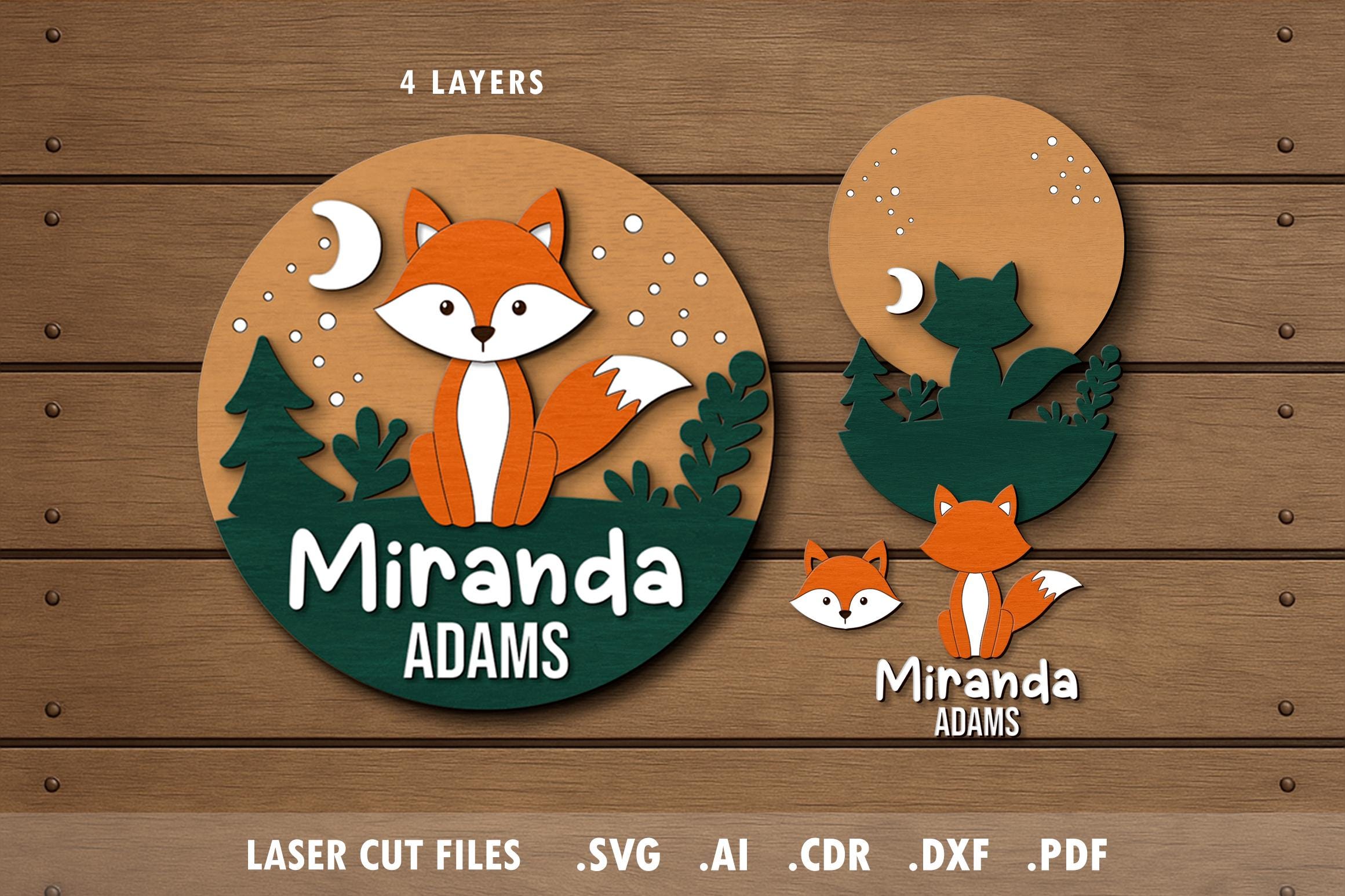 Baby Name Sign SVG, Laser Cut Files, Glowforge Project, Fox, Night ...