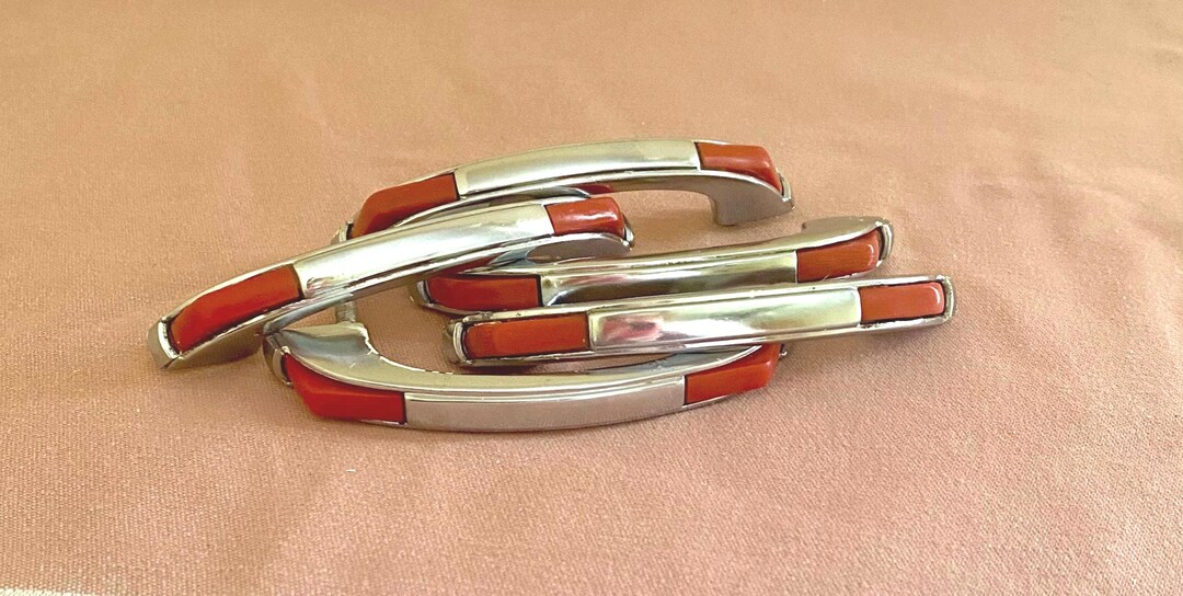 Set of 5 Vintage MCM Stanley Chrome Cabinet Handles With Red Trim - Etsy