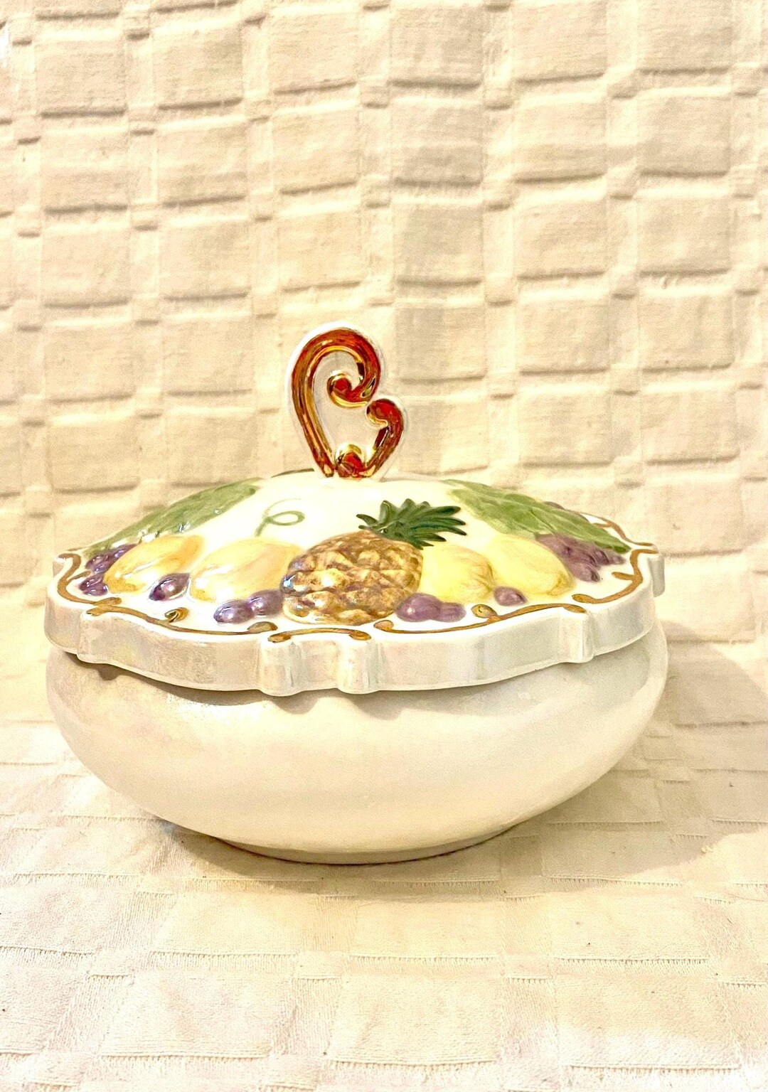 Vintage Ceramic Lidded Candy Dish Fruit Motif Marked Virgo Ceramics - Etsy