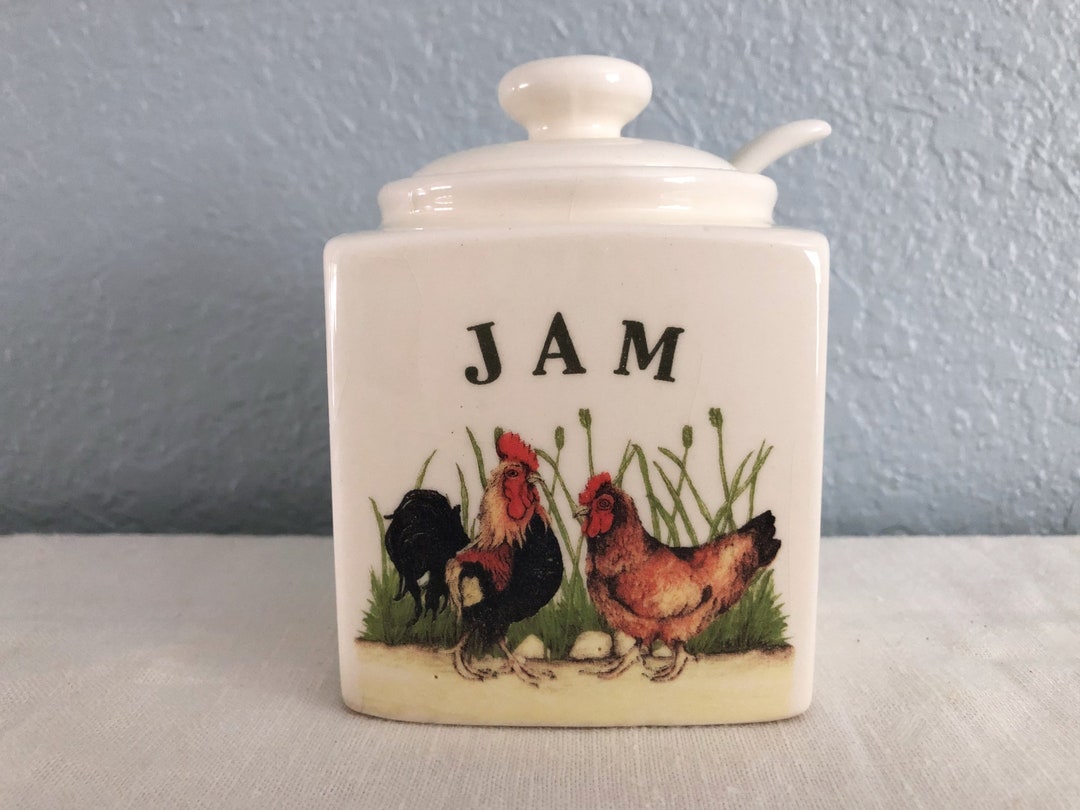 Ceramic Jam Jar Lid and Spoon Farmyard Motif - Etsy