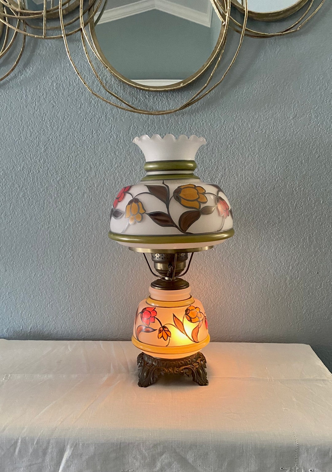 Vintage 1940s GWTW Hurricane Lamp and Night Light Hand Painted - Etsy