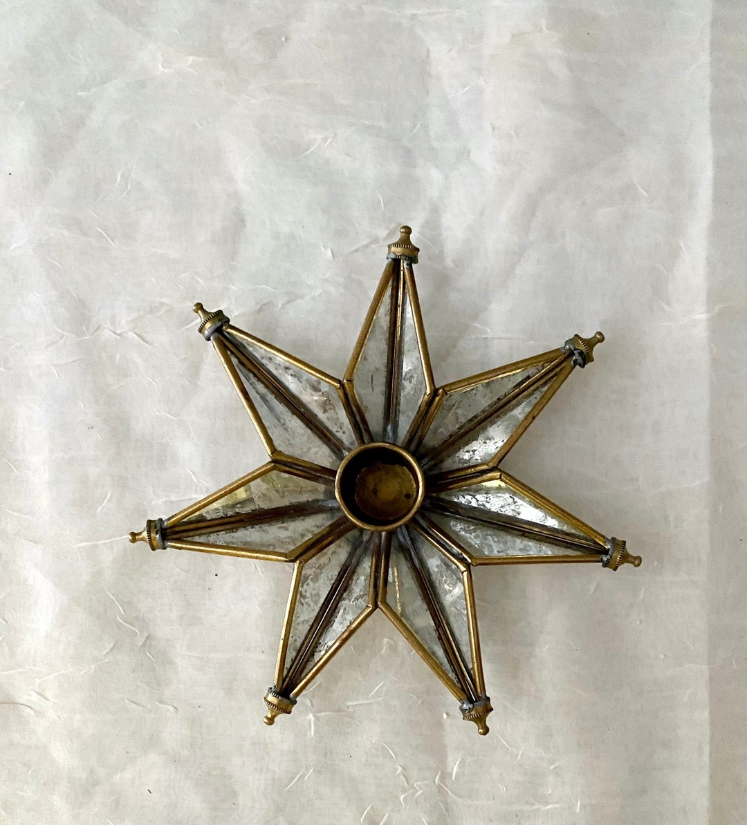 Rare Mercury Glass and Brass Seven Pointed Star Candle Stick Holder ...