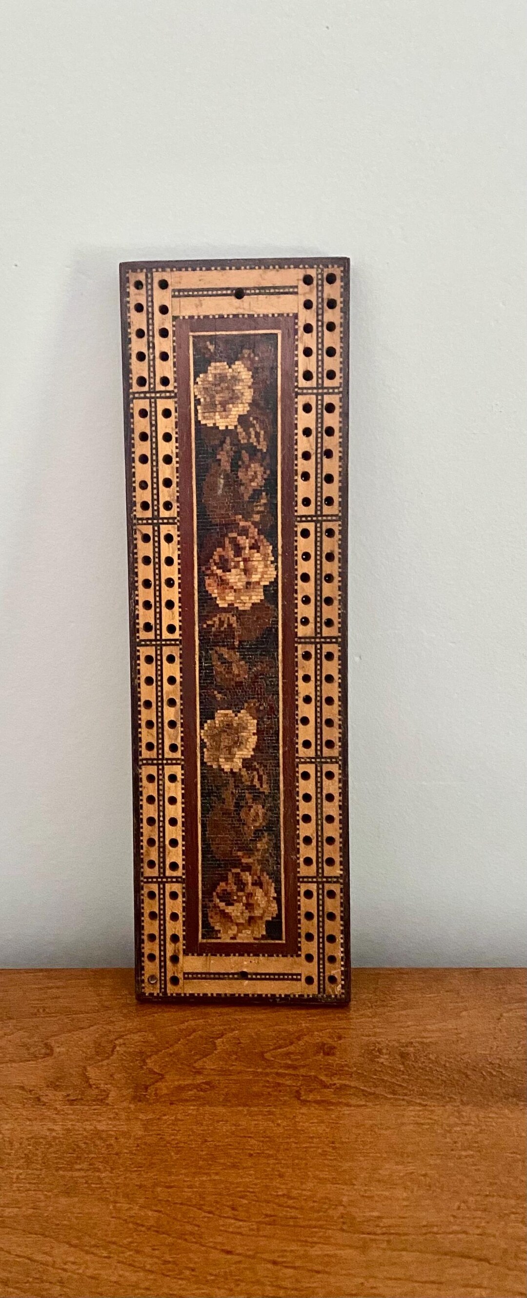Antique Tunbridge Ware Cribbage Board: Mosaic Inlay, Floral Design ...