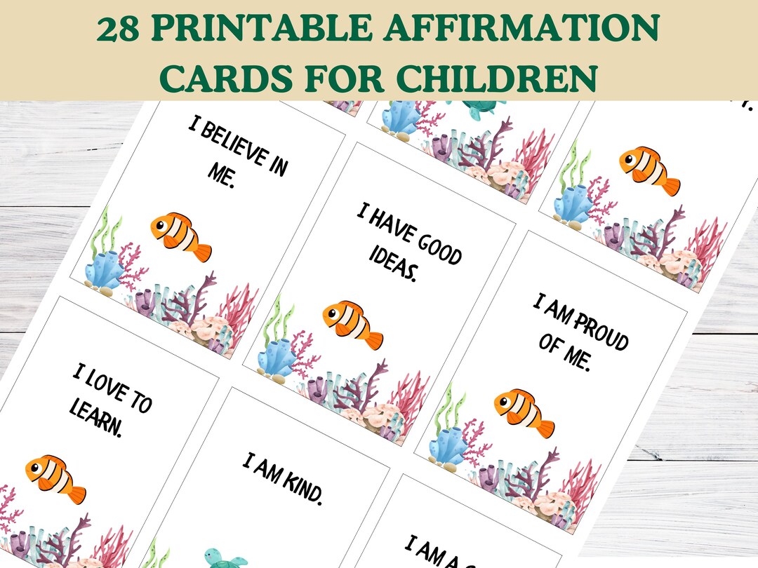 Printable Children Affirmation Cards, Digital Positive Energy Sea ...