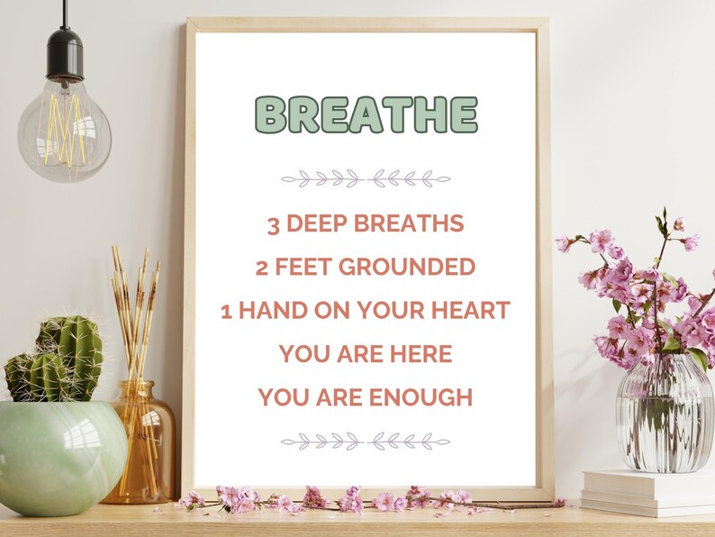 Breathe Positive Energy Printable Wall Art,digital Mental Health Green ...