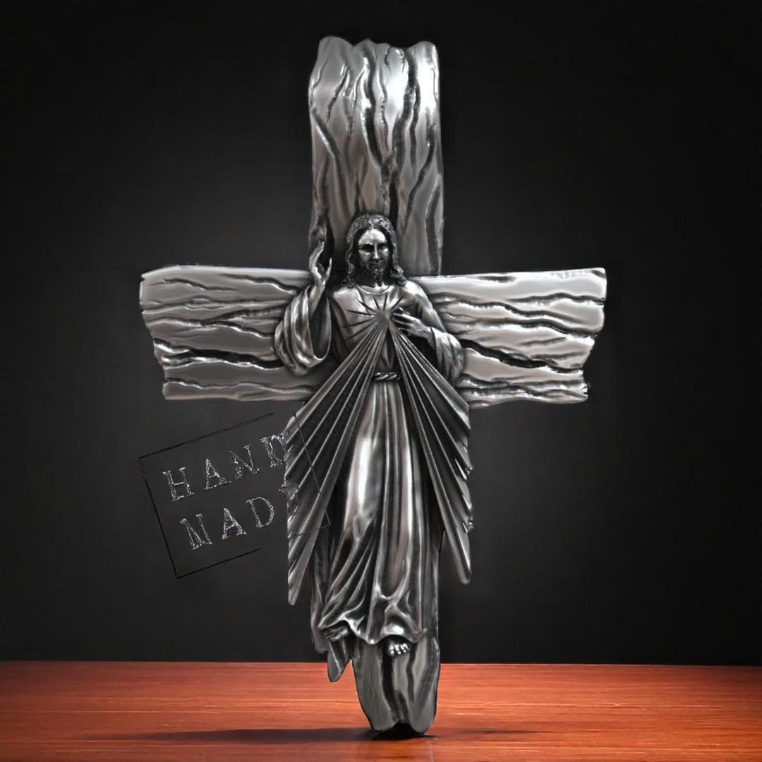 Jesus Divine Mercy Cross Pendant With Wood Texture | Catholic Orthodox ...