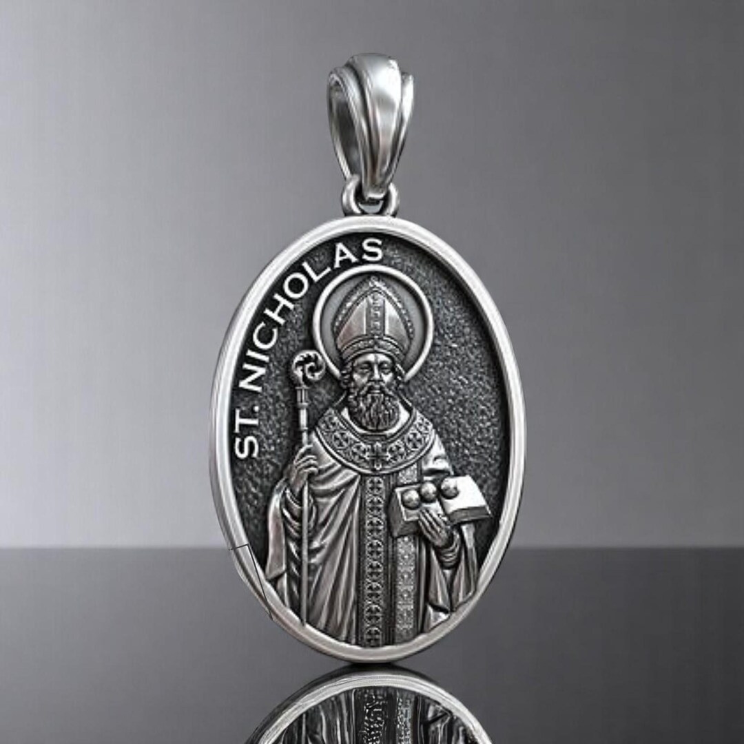 St. Nicholas Christian Pendant for Men, Handmade Oval Medallion of ...