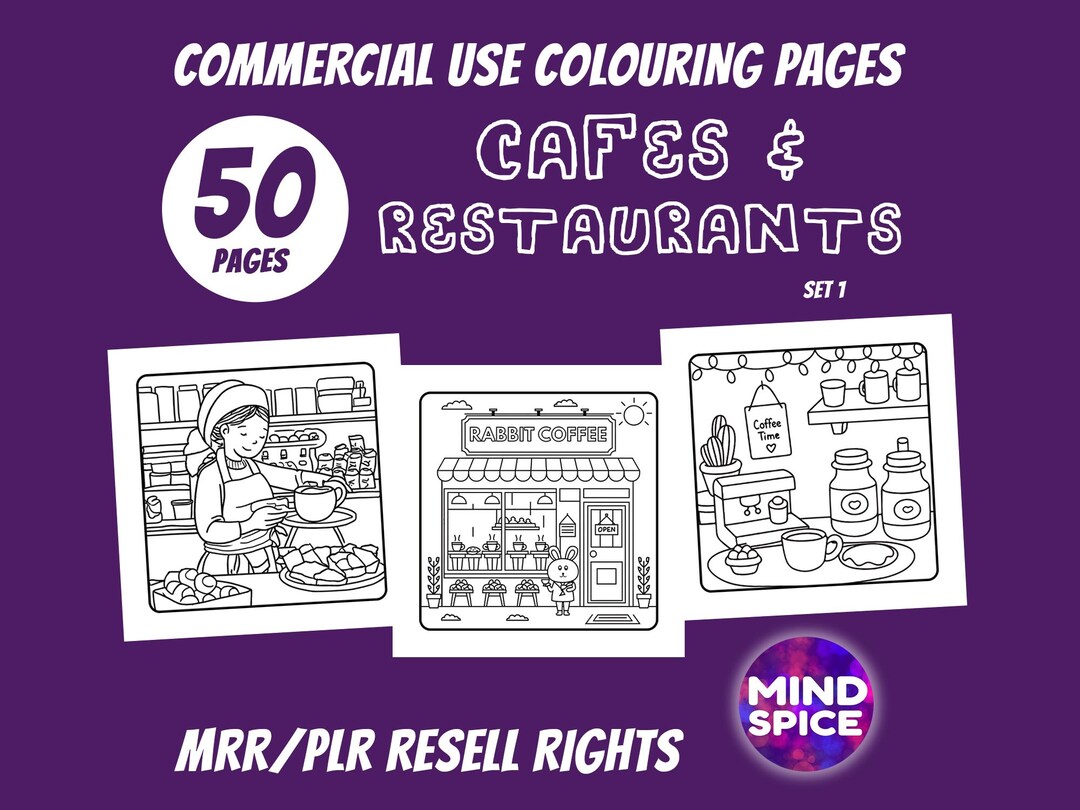 CAFES & RESTAURANTS (set 1), 50 Colouring Sheets, 50 Coloring Pages ...