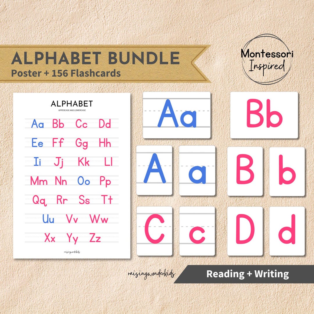 Alphabet Poster + 156 Flashcards Bundle, Montessori Moveable Sandpaper ...