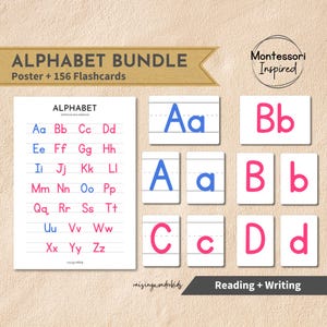 Alphabet Poster + 156 Flashcards Bundle, Montessori Moveable Sandpaper ...